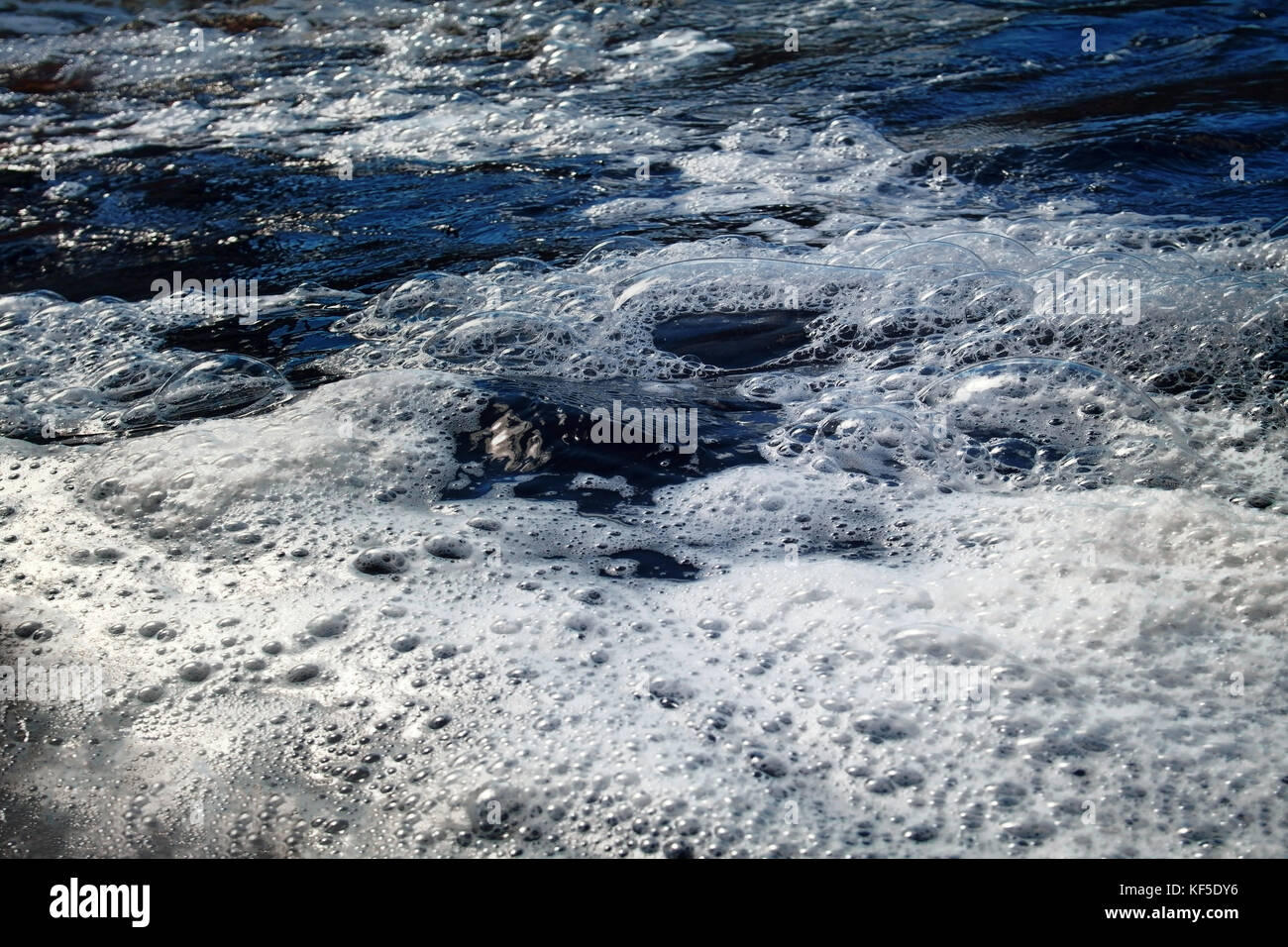 Soft foam on spring Creek - water pollution Stock Photo - Alamy