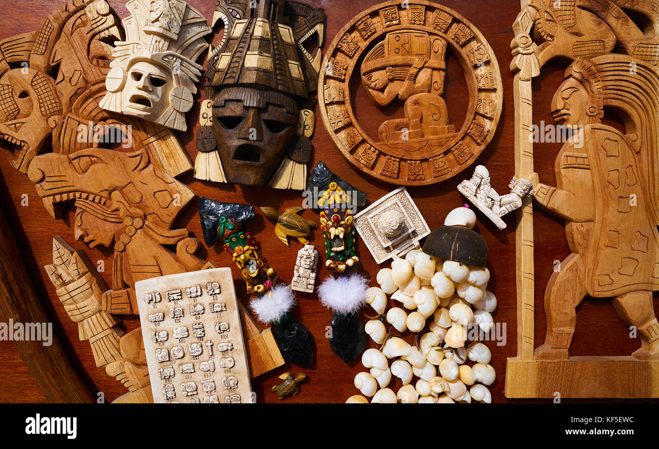 Mayan mexican handcrafts souvenirs carved wood mix Stock Photo - Alamy