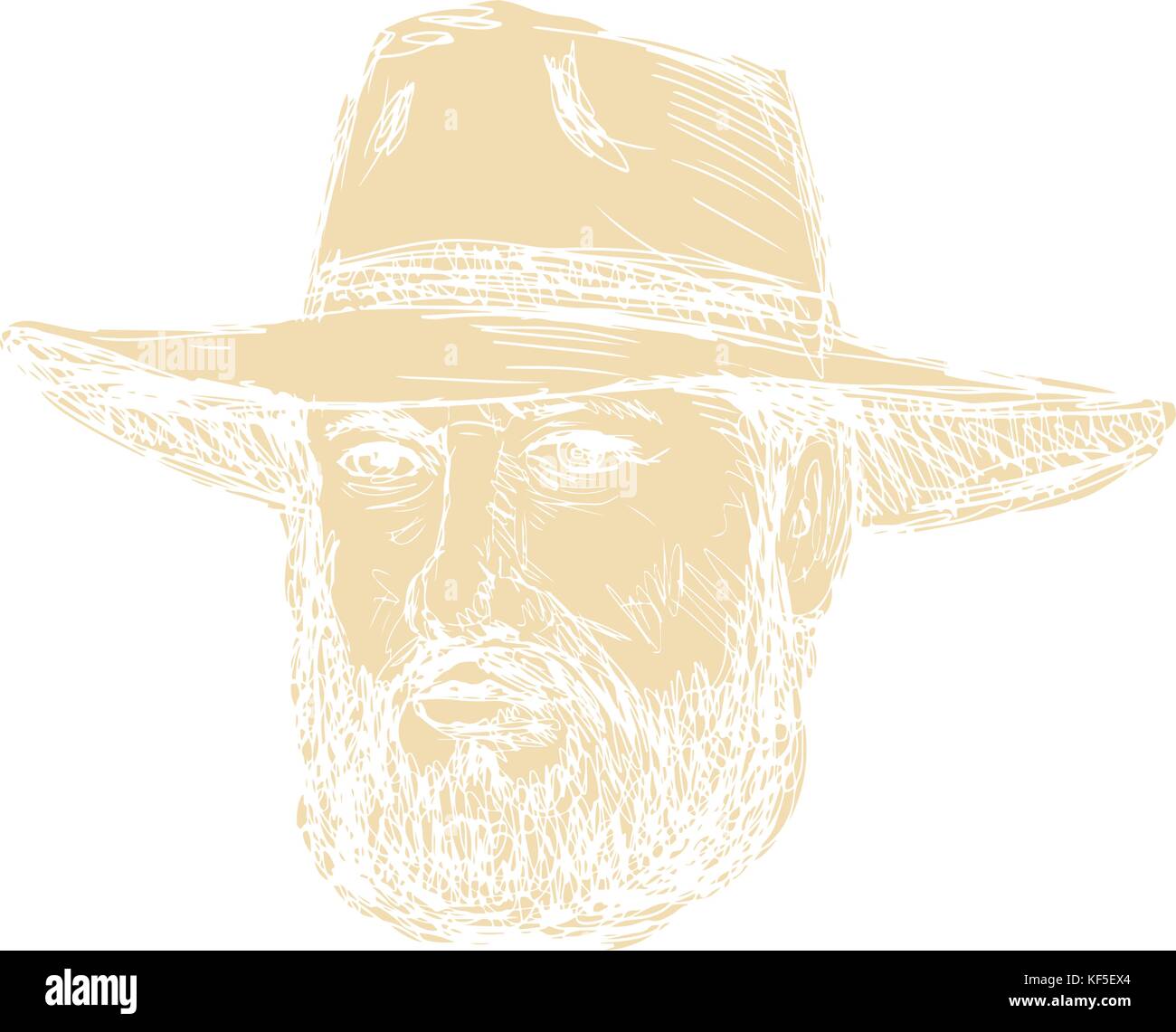 Drawing sketch style illustration of a Bearded Cowboy Head wearing a ...