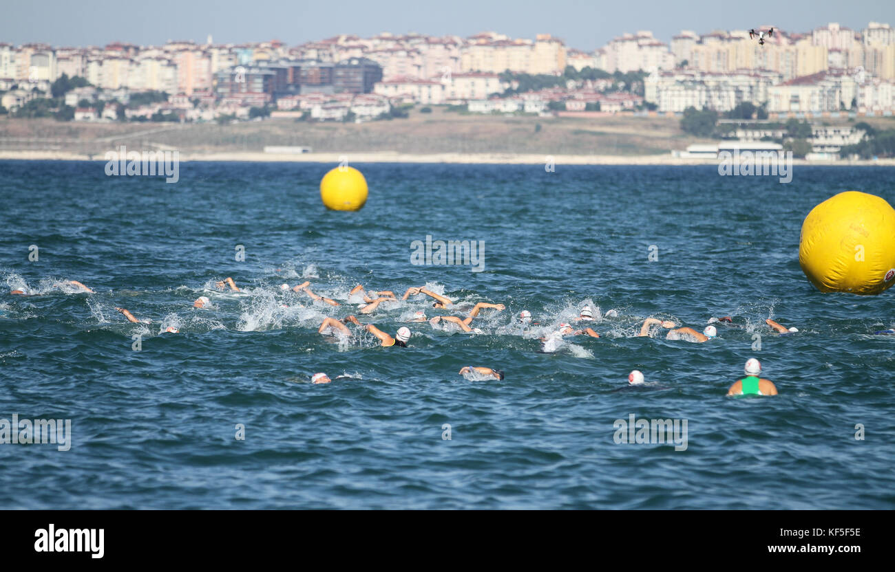 ISTANBUL, TURKEY - JULY 29, 2017: Athletes competing in swimming ...