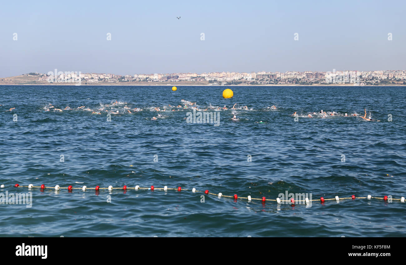 ISTANBUL, TURKEY - JULY 29, 2017: Athletes competing in swimming ...