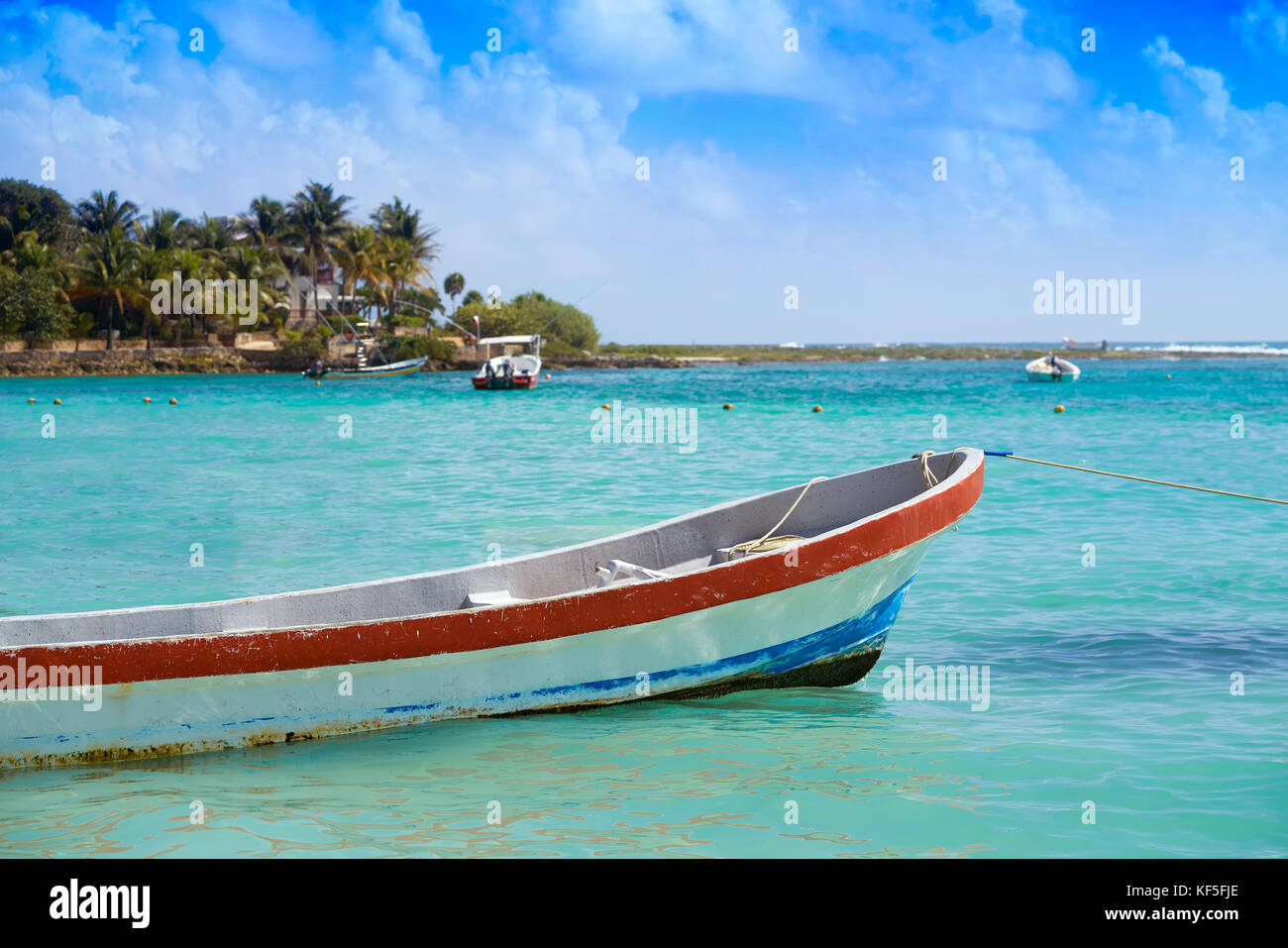 Akumal bay Caribbean beach boats in Riviera Maya of Mayan Mexico Stock ...