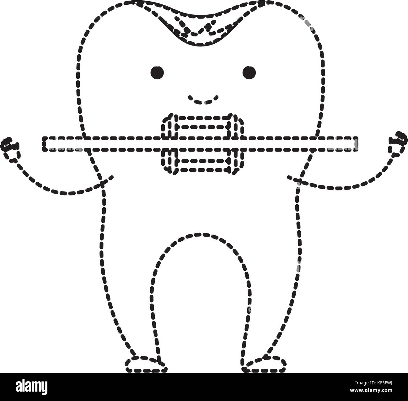 cartoon tooth with root and brace in black dotted silhouette Stock ...
