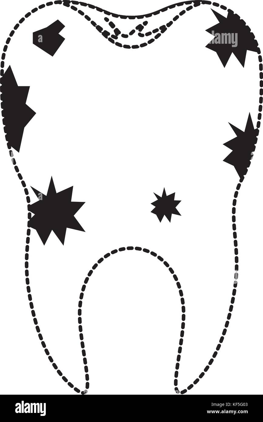 dirty tooth with root in black dotted silhouette Stock Vector Image ...