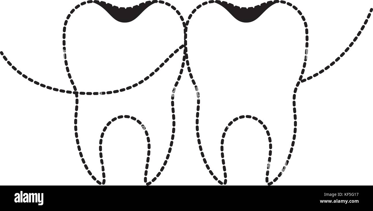 teeth with dental floss between them in black dotted silhouette Stock ...