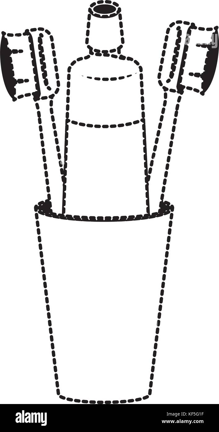 glass with toothpaste and toothbrushes in black dotted silhouette Stock ...
