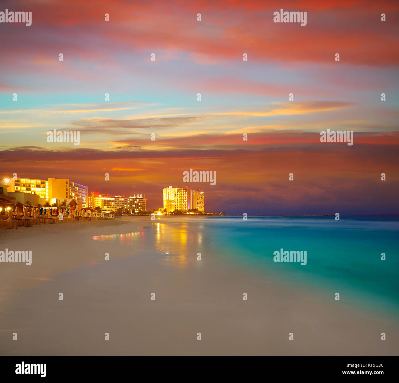 Cancun Forum beach sunset in Mexico at Hotel zone hotelera Playa ...