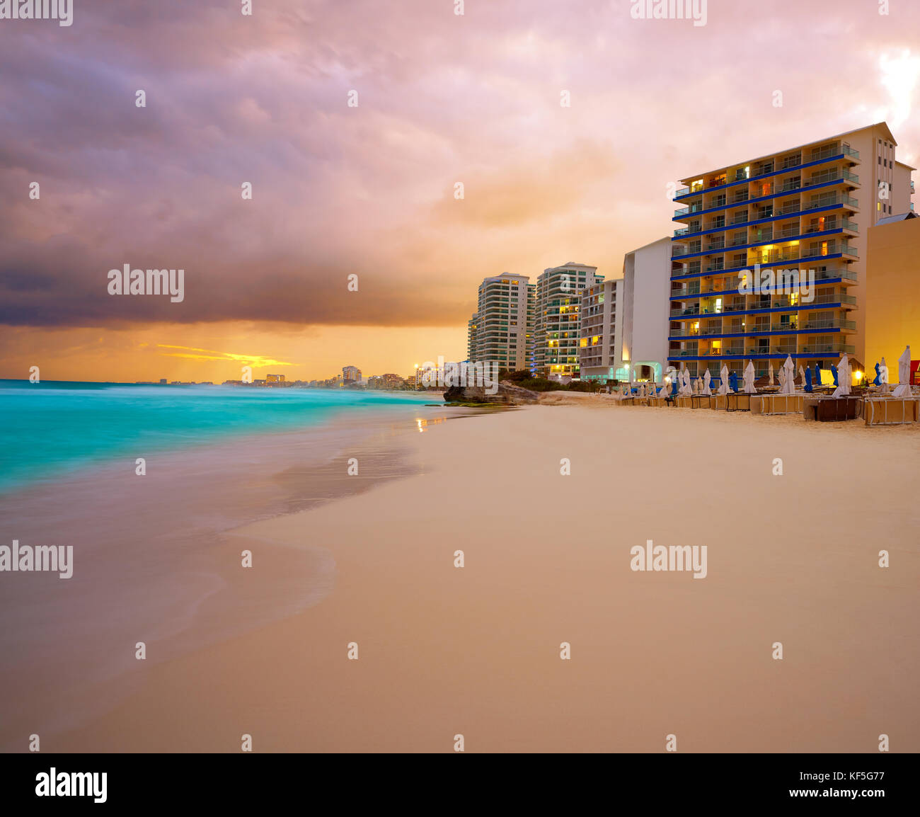 Cancun Forum beach sunset in Mexico at Hotel zone hotelera Playa ...