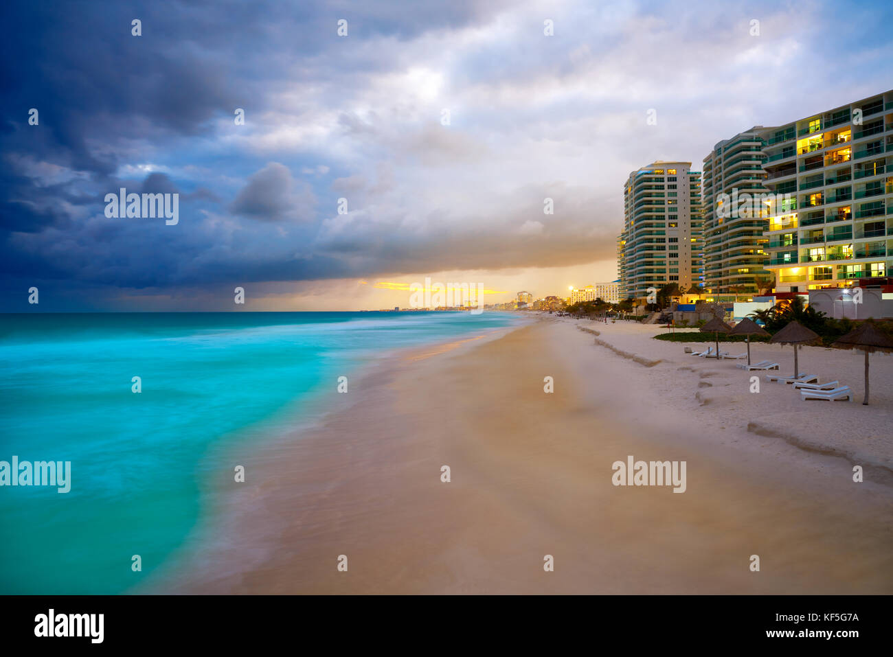 Cancun Forum beach sunset in Mexico at Hotel zone hotelera Playa ...