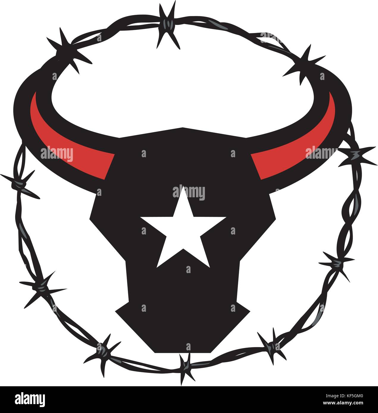Icon style illustration of a Texas Longhorn bull with star on it's head ...