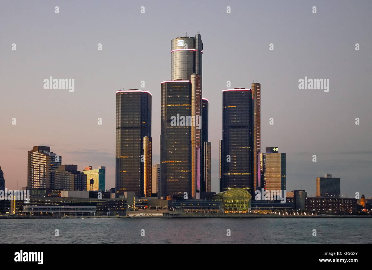 Detroit, MI, USA - 2nd October 2016: Detroit City Skyline at dusk as ...