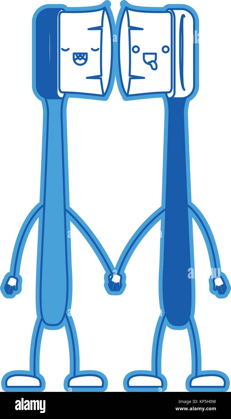 cartoon couple toothbrushes in blue silhouette Stock Vector Image & Art ...