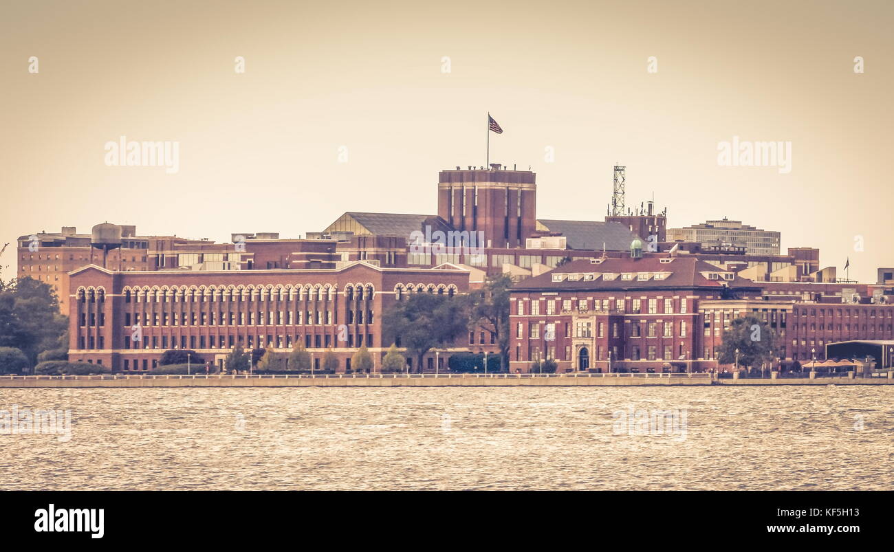 Detroit, MI, USA - 2 October 2016: Iconic Brick Buildings lining the ...