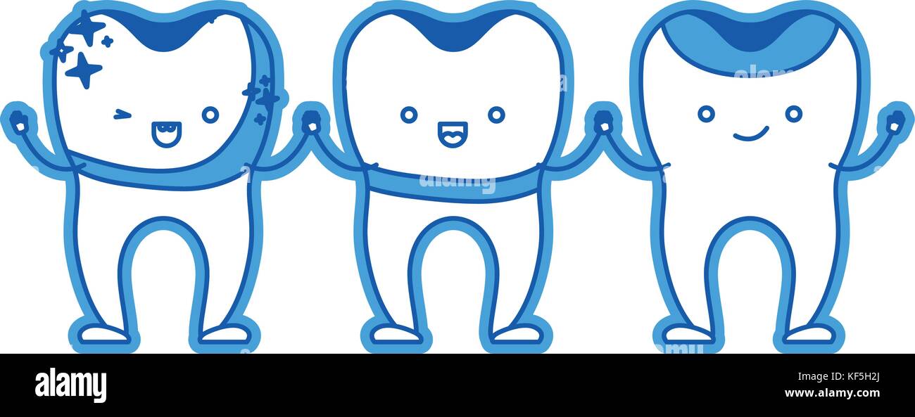 dental crown and implant and restored teeth cartoon holding hands in ...