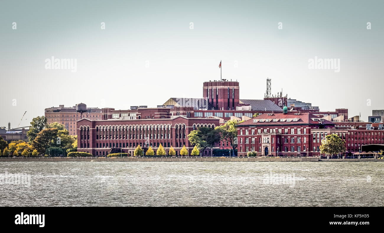 Detroit, MI, USA - 2 October 2016: Iconic Brick Buildings lining the ...