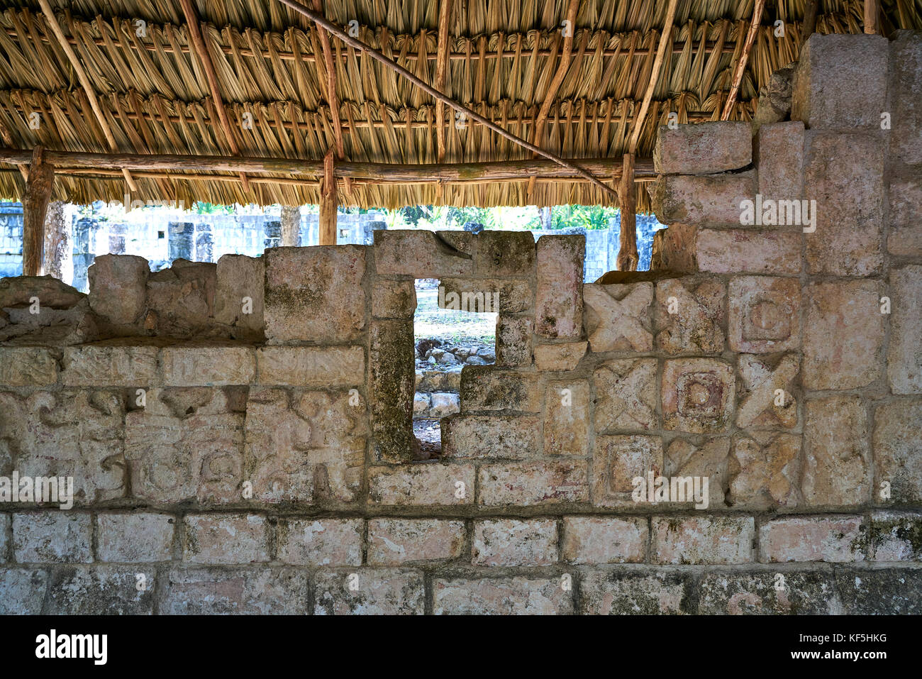 Chichen Itza Mayan carved stone wall in Yucatan Mexico Stock Photo - Alamy