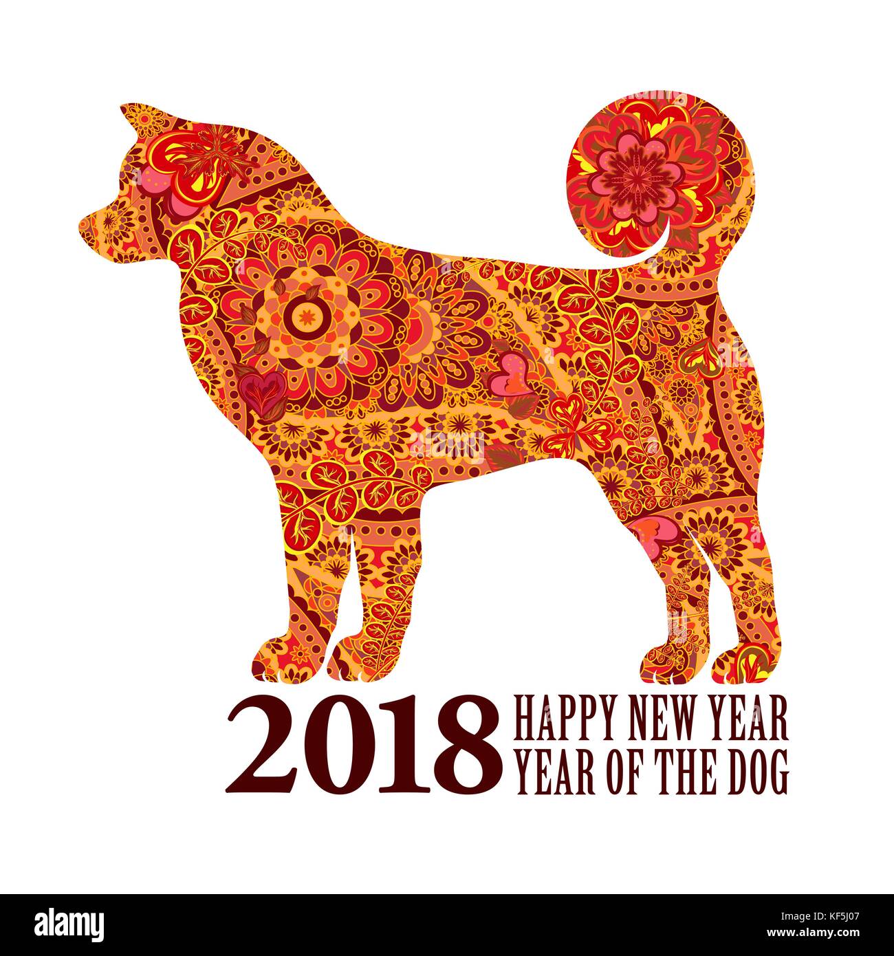 Dog. Symbol of the 2018 Chinese New Year. Design for greeting cards ...