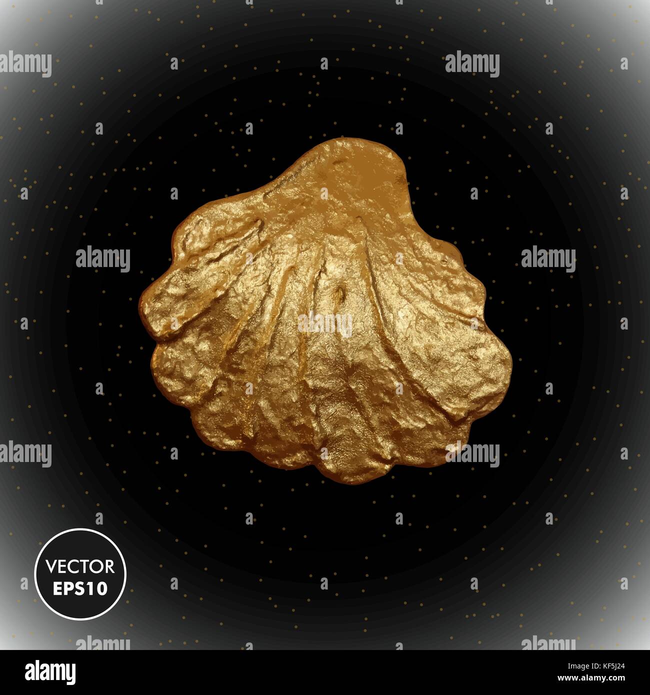 Gold sea shell vector illustration. Stylized golden sea background ...