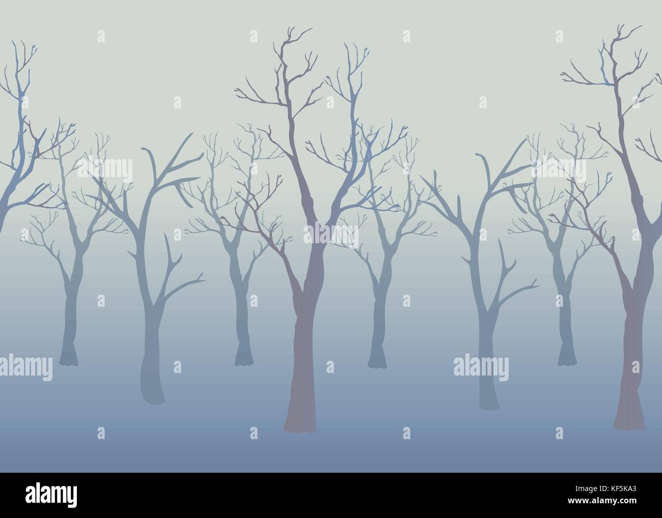 Winter Trees Background. Winter landscape with trees, fog. Cloudy Foggy ...