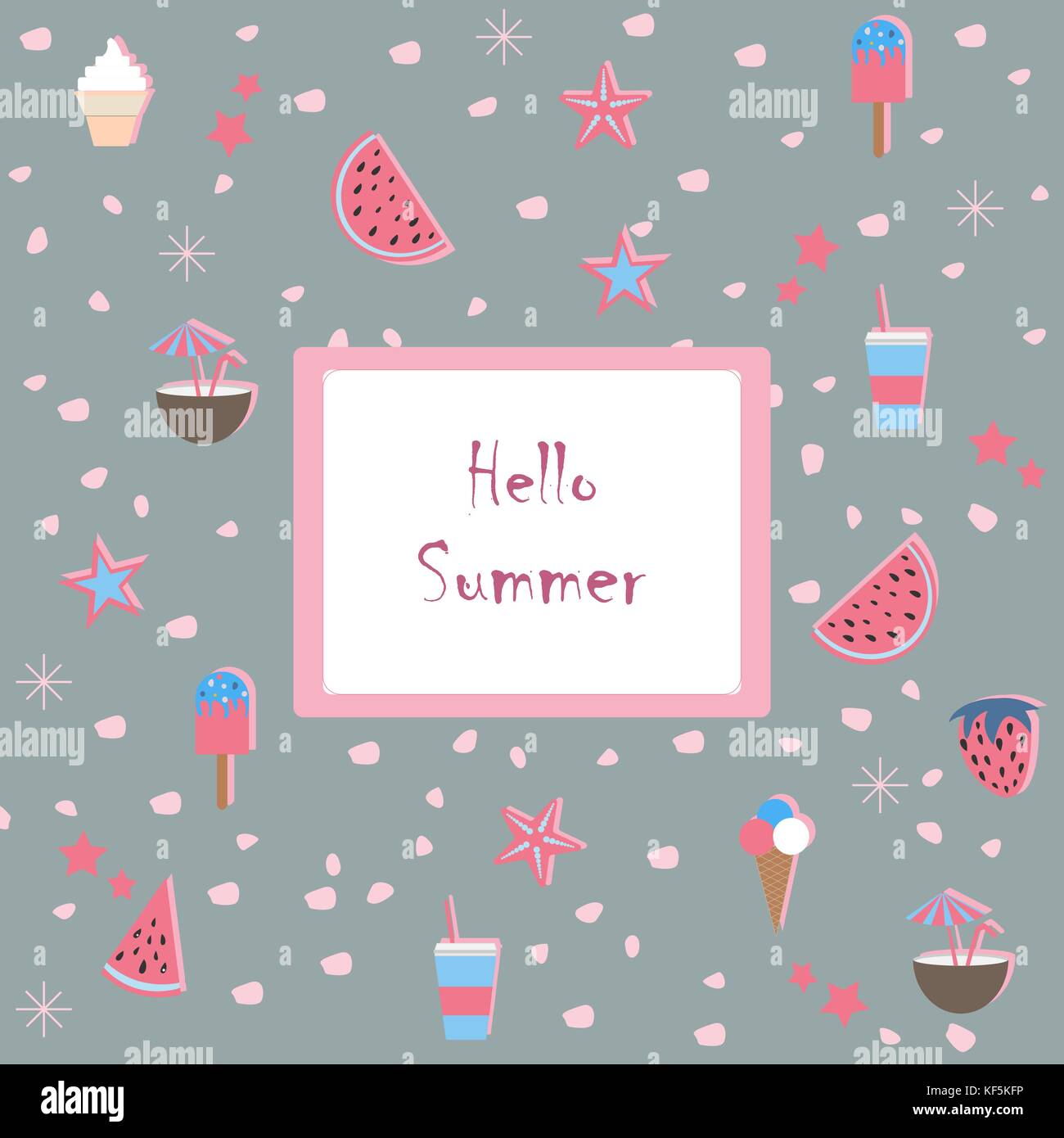 Summer Seamless Pattern. Stylized Summer Elements with shadows. Vector ...