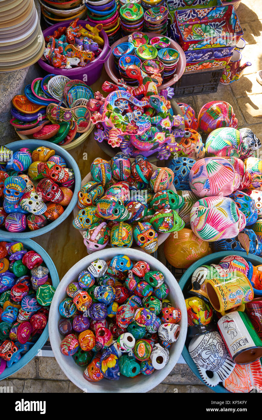 Mexican souvenirs colorful handpainted crafts on ceramics Stock Photo ...