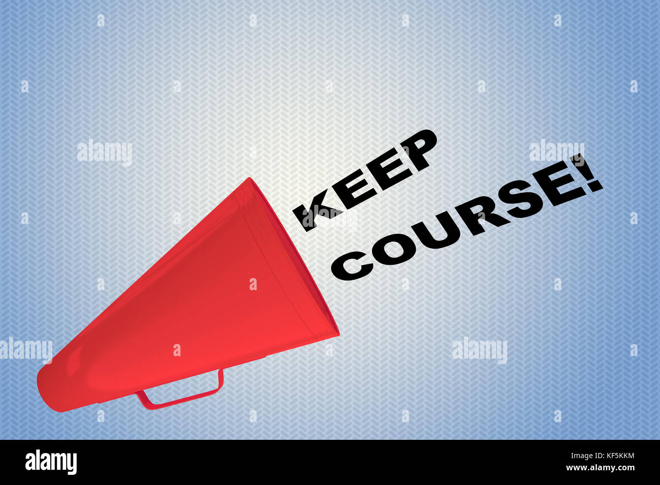 3D illustration of "KEEP COURSE!" title flowing from a loudspeaker ...