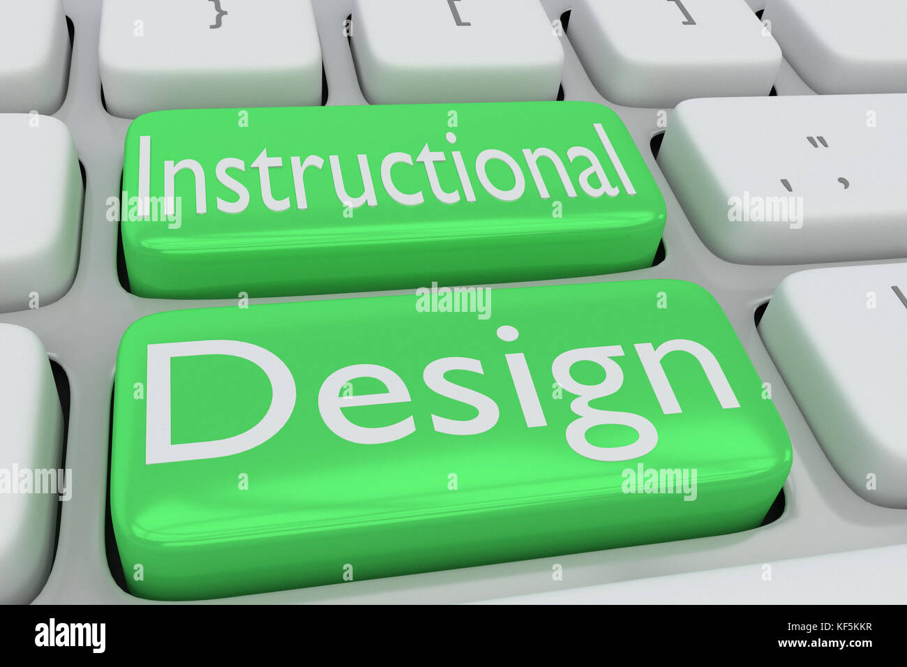 3D illustration of computer keyboard with the script "Instructional Design" on two adjacent ...