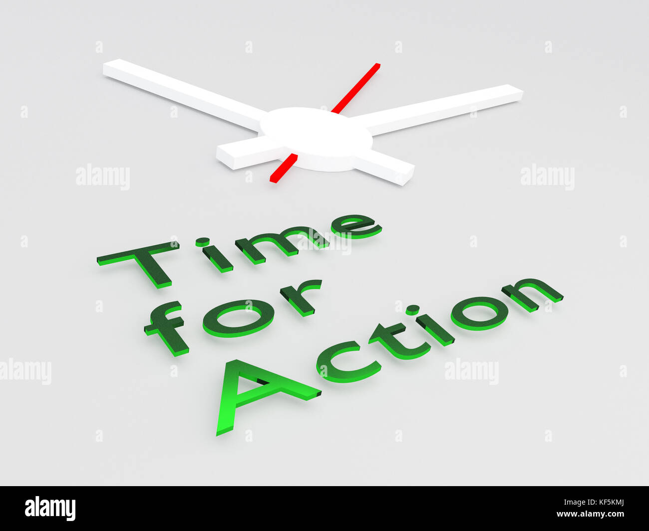 3D illustration of "Time for Action" title with a clock as a background ...