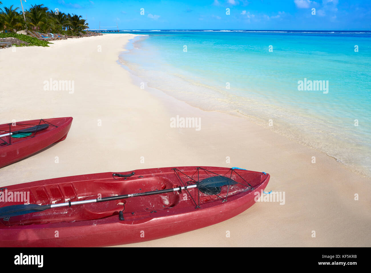 Mahahual Caribbean beach kayak in Costa Maya of Mayan Mexico Stock ...