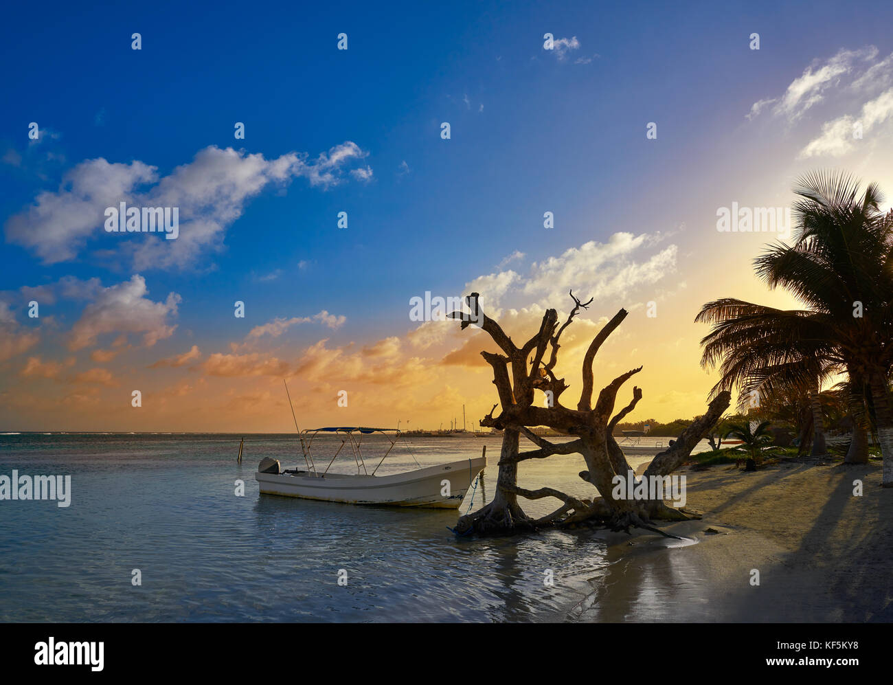 Mahahual Caribbean beach sunset in Costa Maya of Mayan Mexico Stock ...