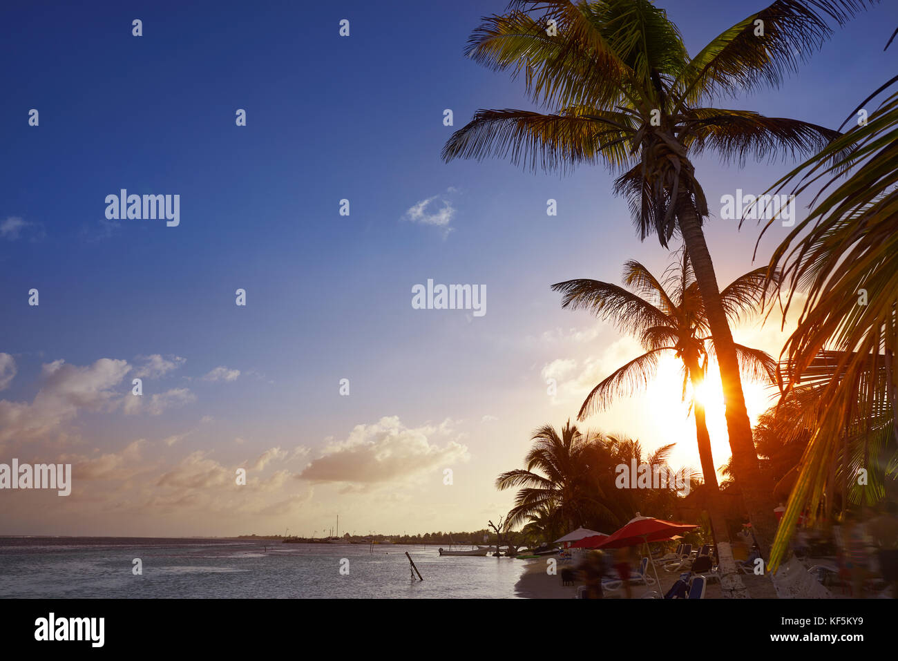 Mahahual Caribbean beach sunset in Costa Maya of Mayan Mexico Stock ...