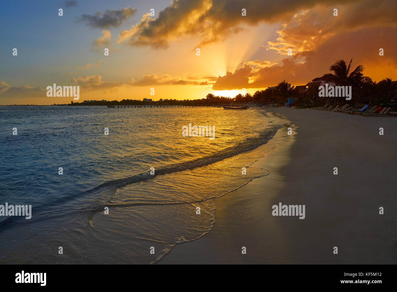 Mahahual Caribbean beach sunset in Costa Maya of Mayan Mexico Stock ...