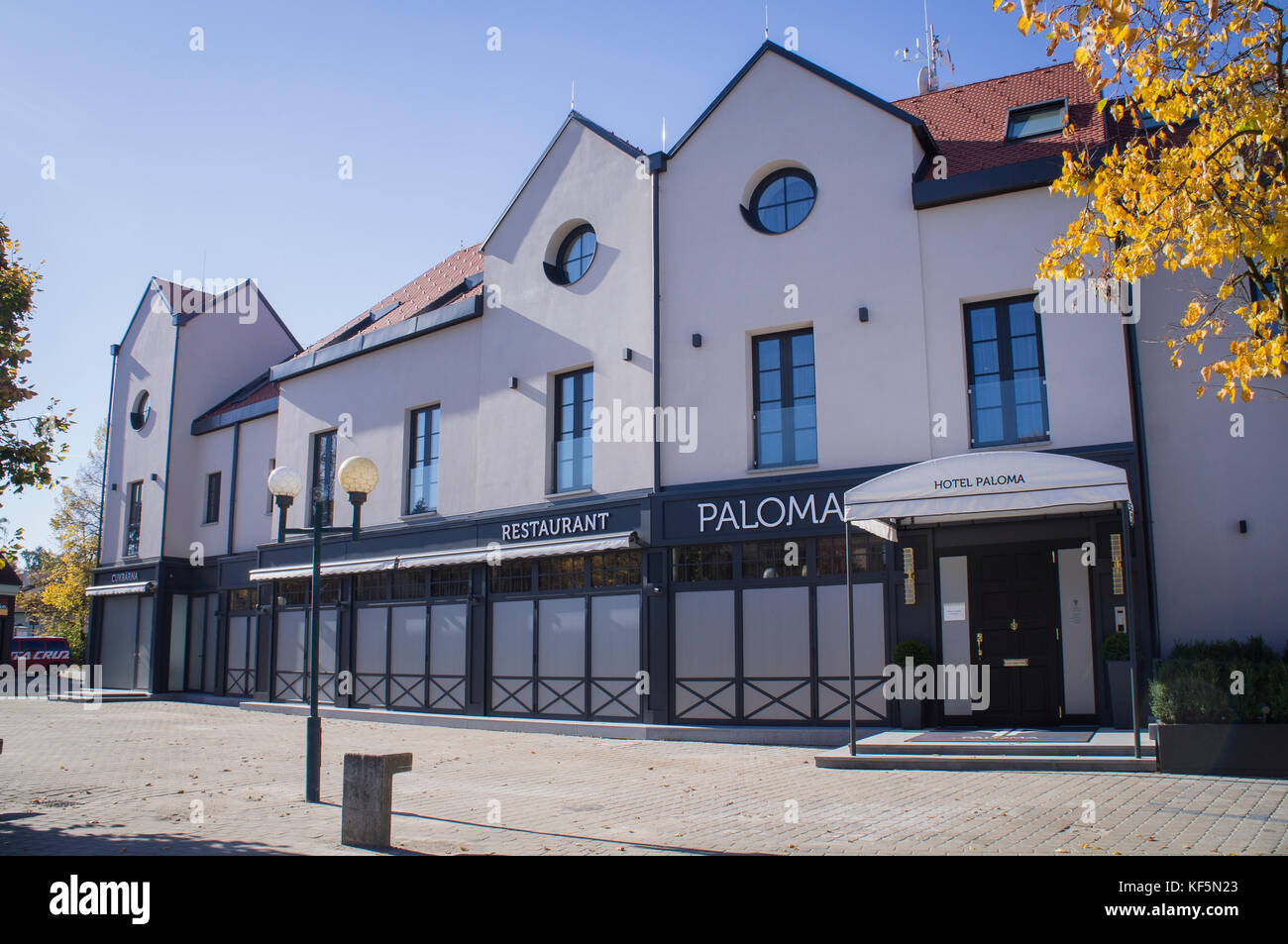 Pruhonice, Paloma Hotel Restaurant, Kvetnove Square Stock Photo - Alamy