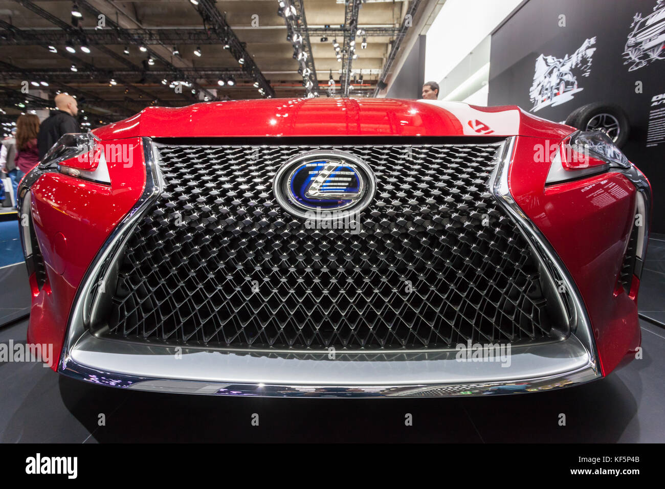 Frankfurt, Germany - Sep 20, 2017: Lexus hybrid luxury SUV front grill ...