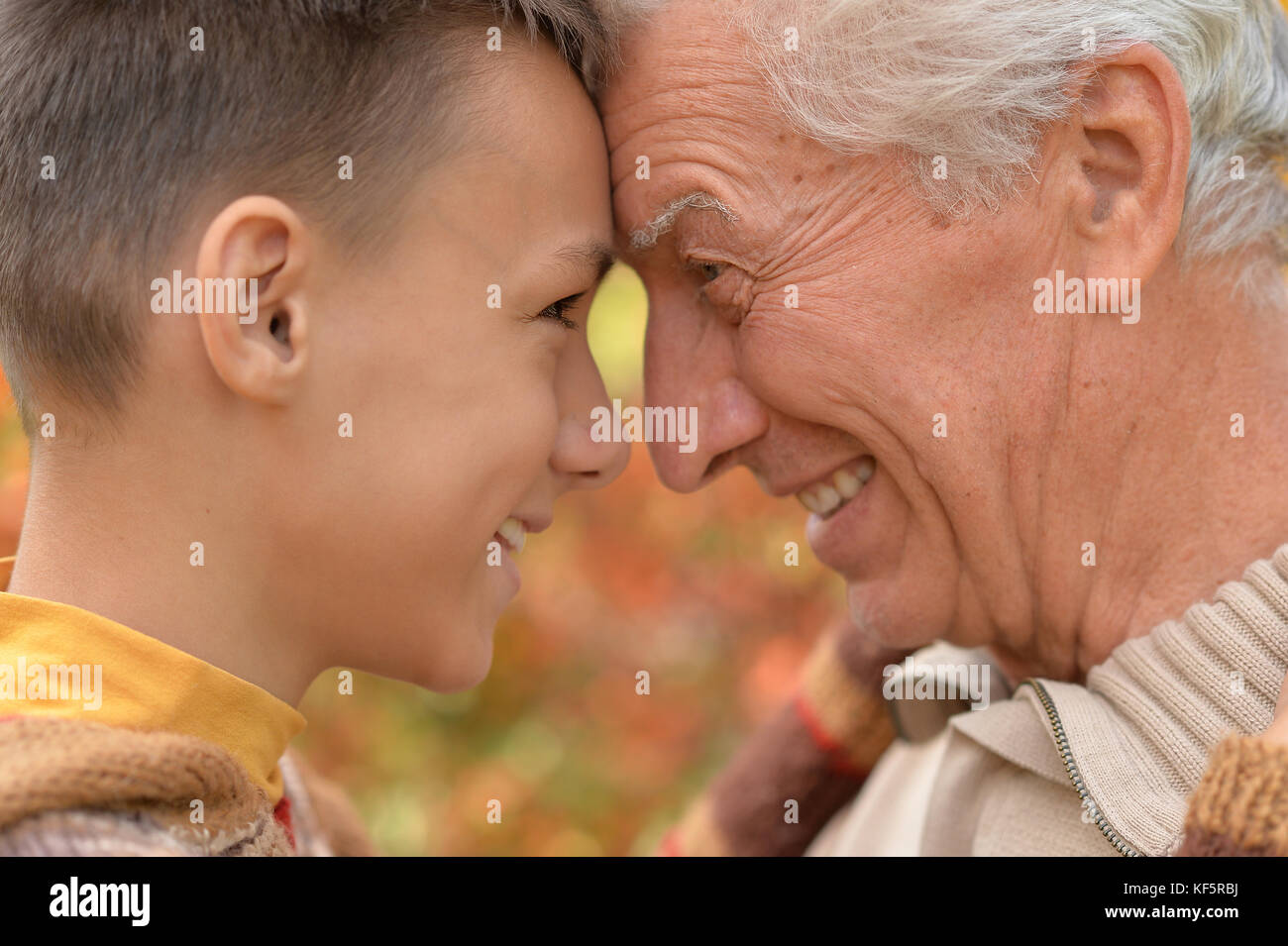 grandfather and grandson in park Stock Photo - Alamy