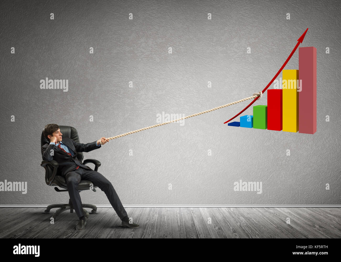 Businessman pulling graph with rope as concept of power and control ...