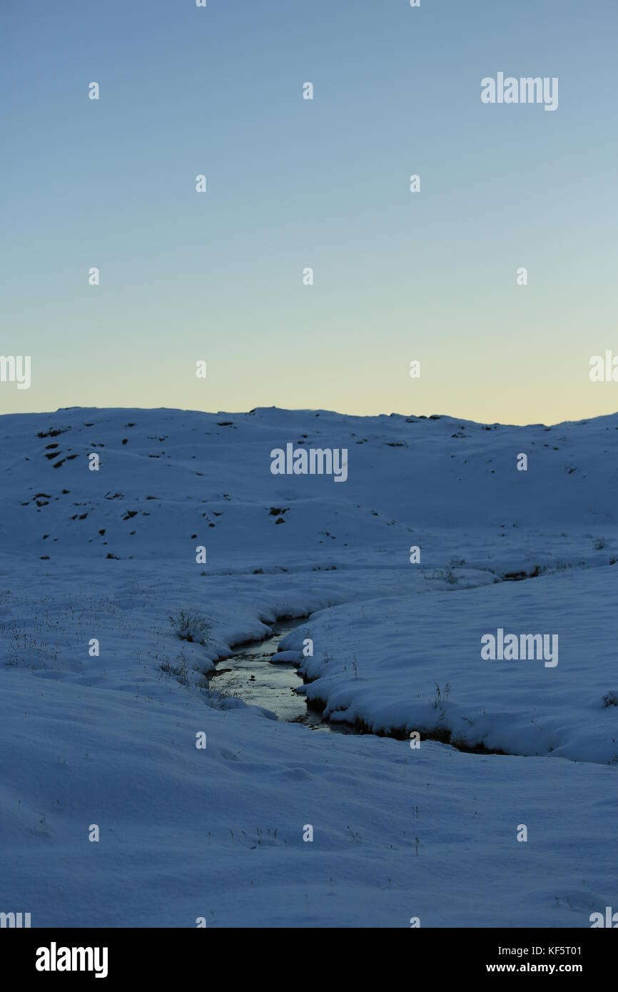 Mountain Creek Runnig Trough Snow Covered Landscape Stock Photo - Alamy