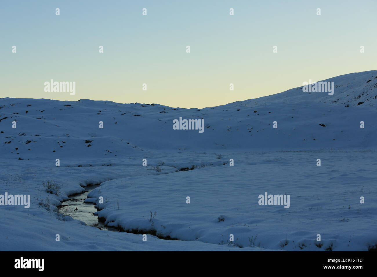 Mountain Creek Runnig Trough Snow Covered Landscape Stock Photo - Alamy