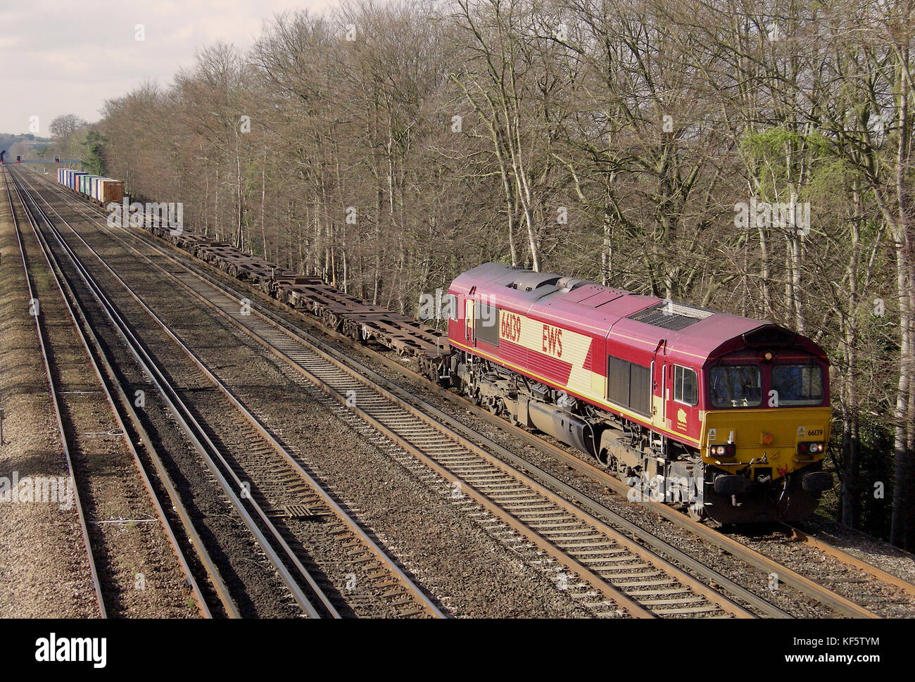 Class 66 locomotive on a freight train of containers near Winchester ...