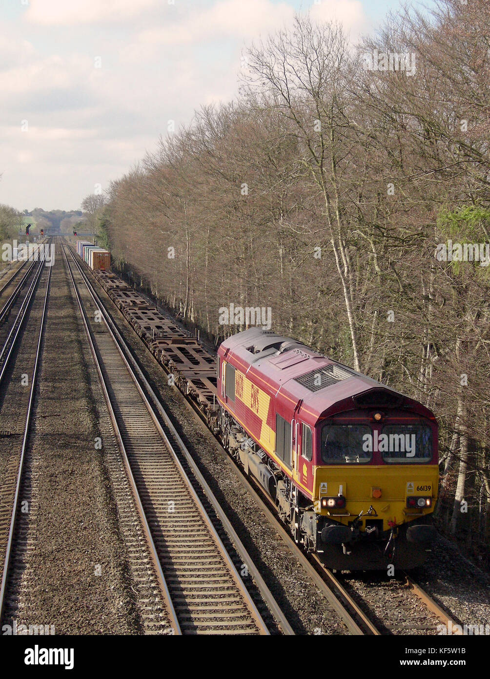 Class 66 locomotive on a freight train of containers near Winchester ...