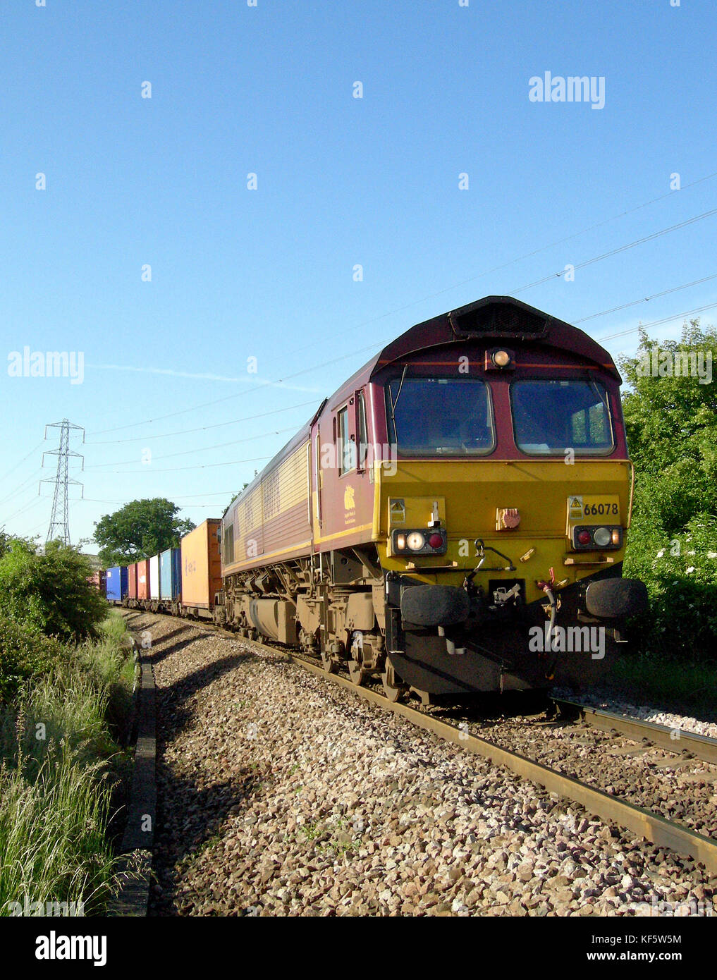 Class 66 locomotive on a freight train of containers Stock Photo - Alamy