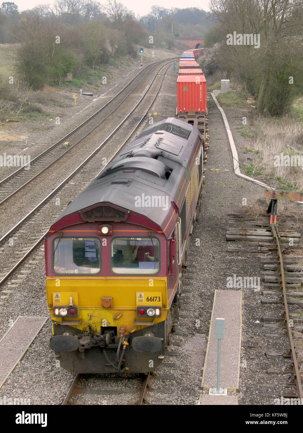 Class 66 locomotive on a freight train of containers near Hatton ...