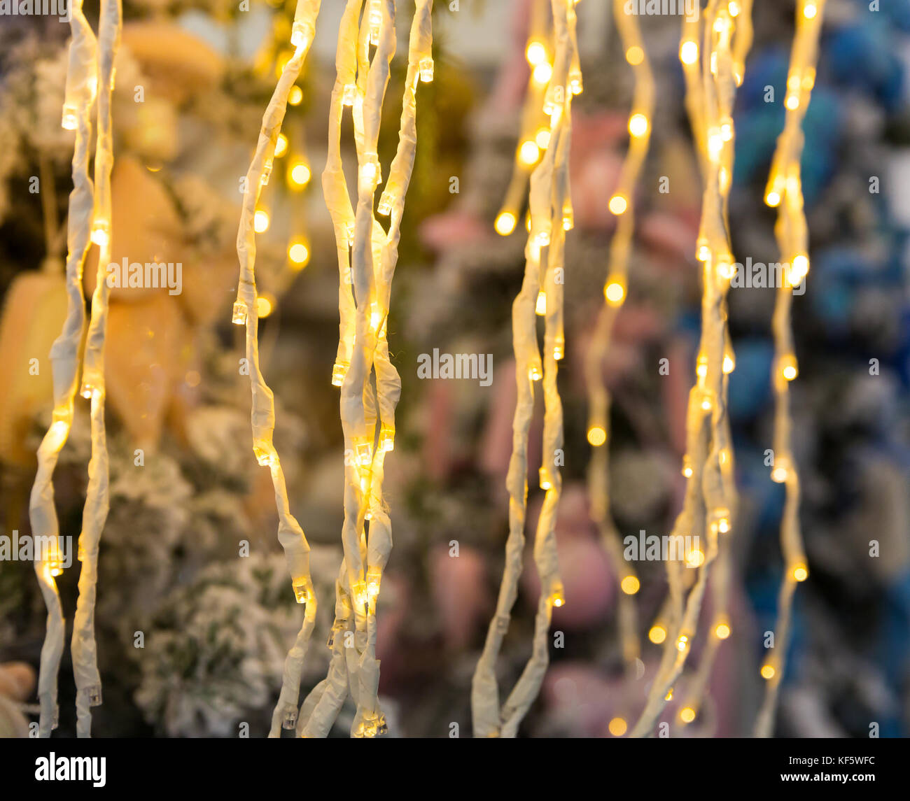 Christmas tree with lights, garland closeup Stock Photo - Alamy