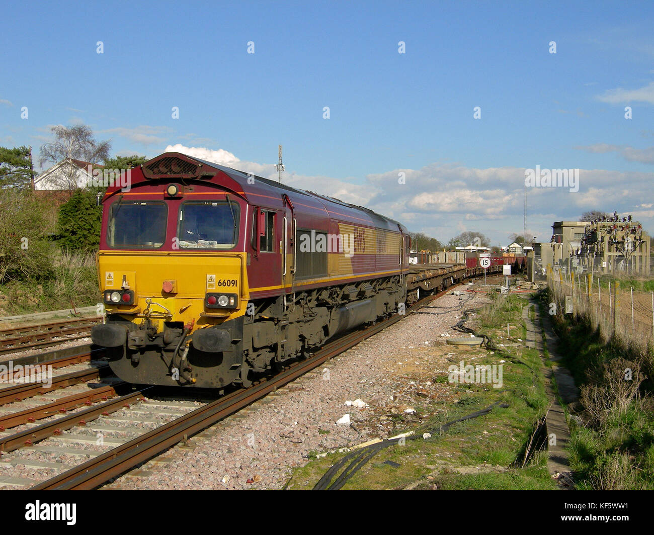 Class 66 locomotive on an engineers train at Barnham, England Stock ...