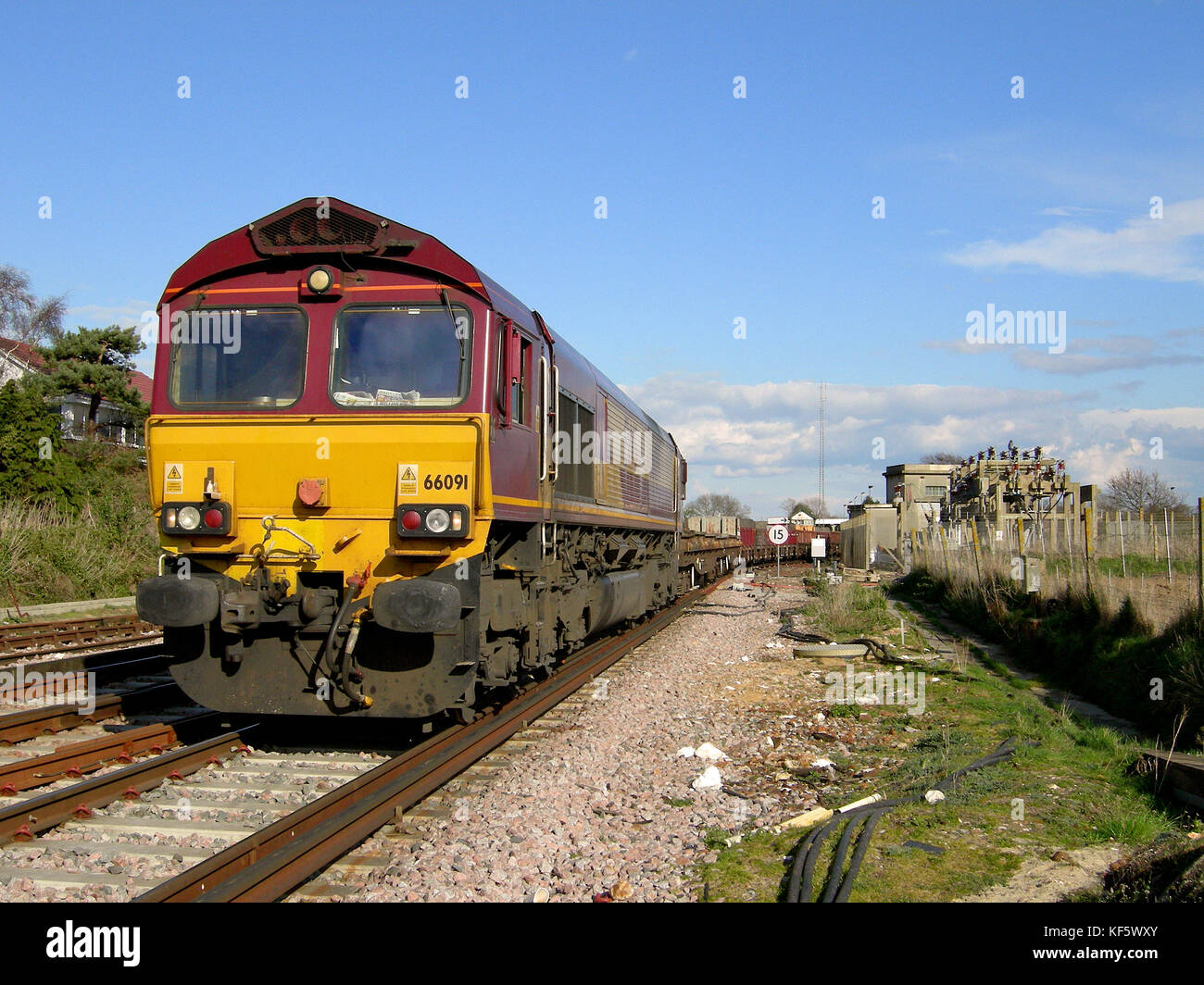 Class 66 locomotive on an engineers train at Barnham, England Stock ...