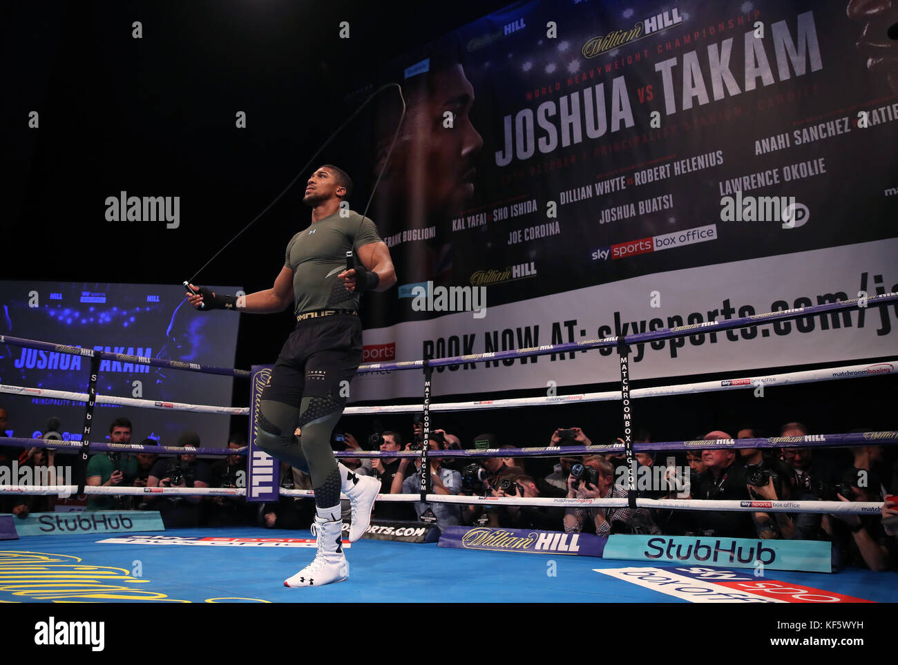 Anthony Joshua during the workout at St David's Hall, Cardiff Stock ...
