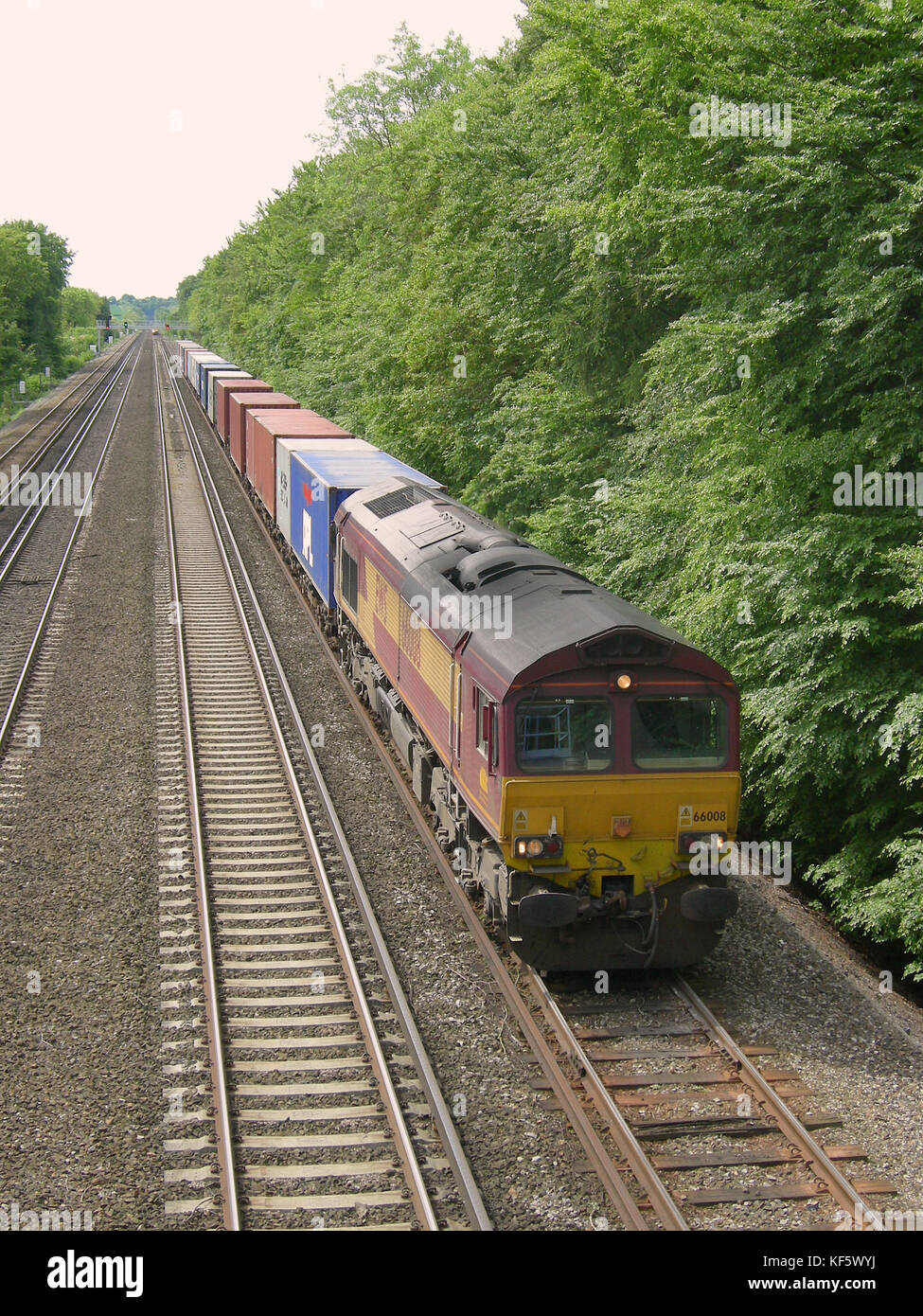 Class 66 locomotive on a freight train of containers near Winchester ...