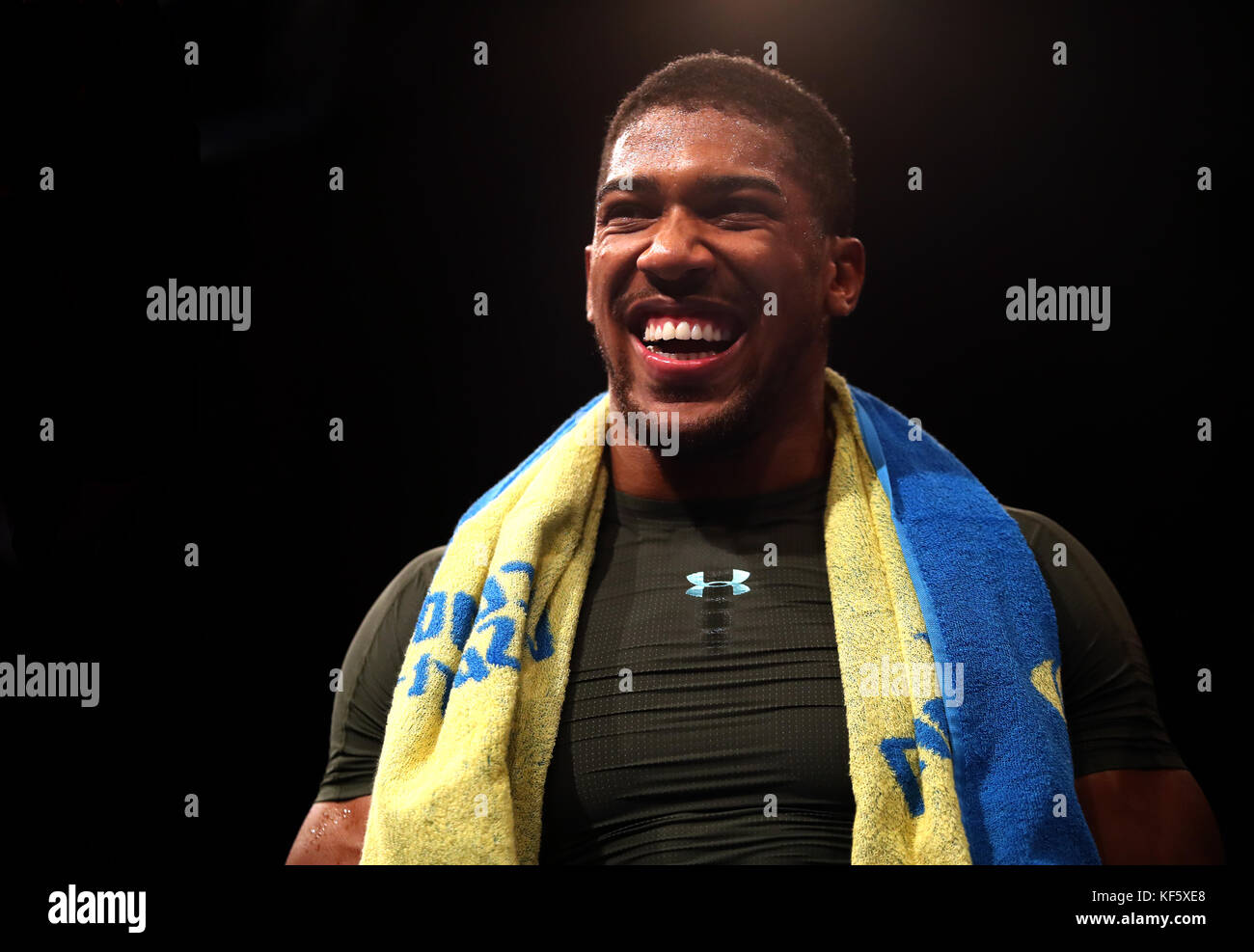 Anthony Joshua during the workout at St David's Hall, Cardiff Stock ...