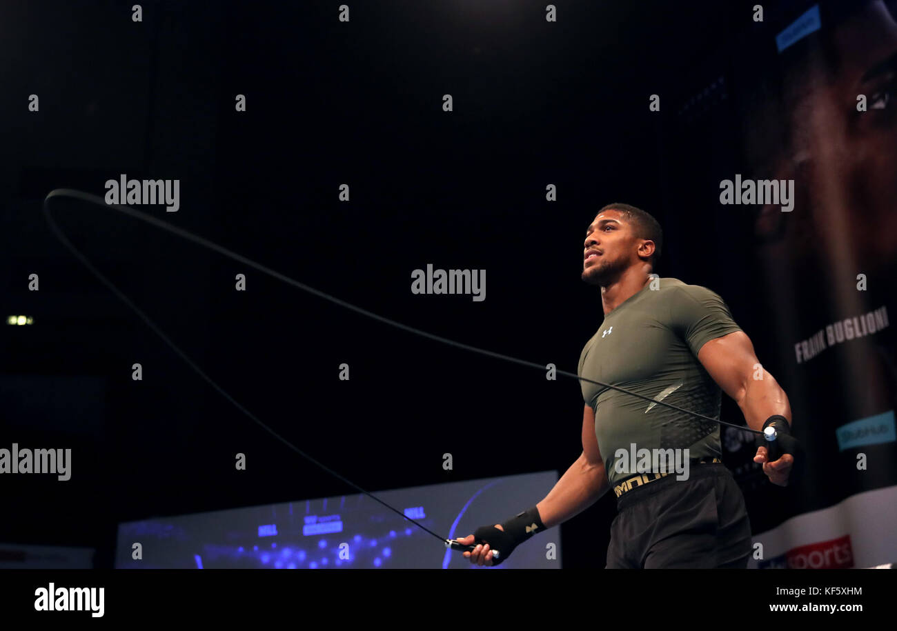 Anthony Joshua during the workout at St David's Hall, Cardiff Stock ...