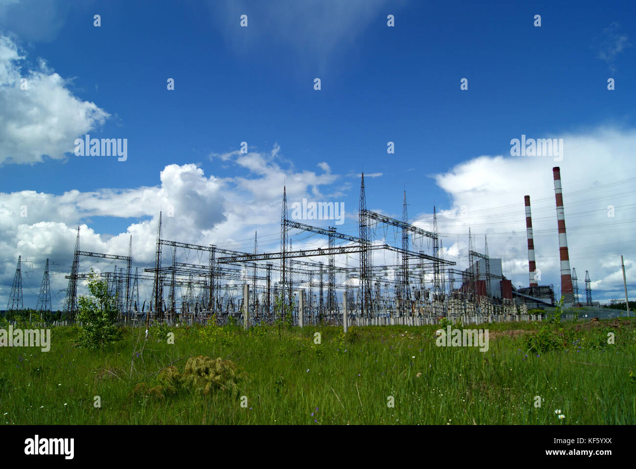 RUSSIA, PERM - JUNE 12, 2015: Electrical substation on thermal power ...